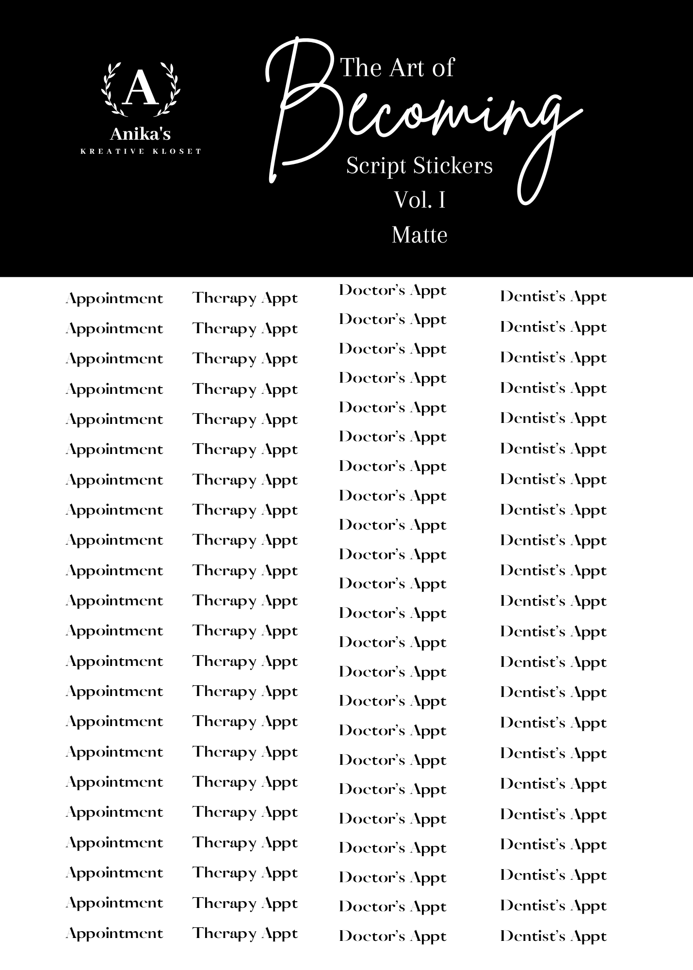 Script Sticker Vol. I – Anika's Kreative Kloset